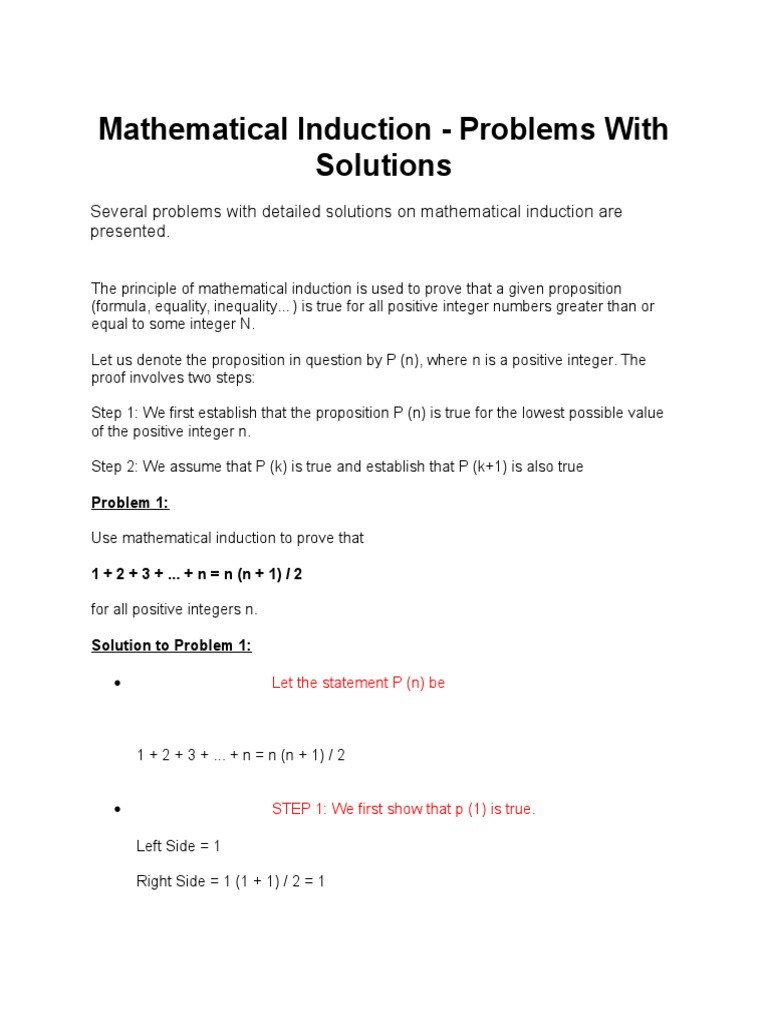 Mathematical Induction - Problems With Solutions | Download Free PDF ...