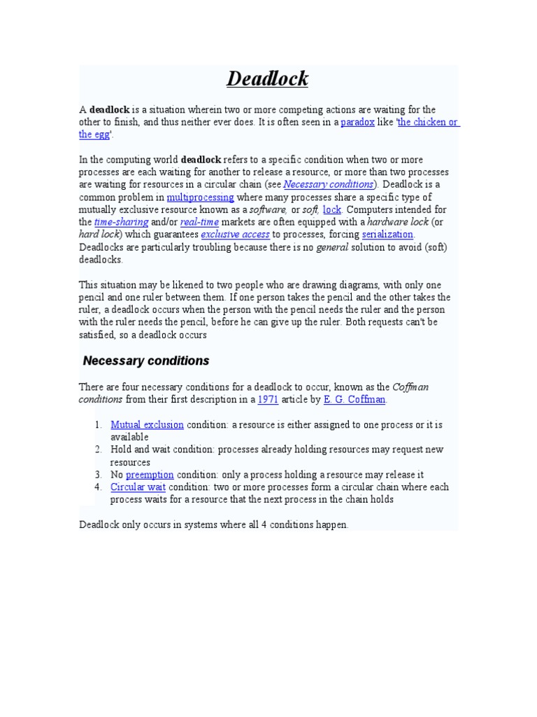Deadlock | PDF | Process (Computing) | Distributed Computing