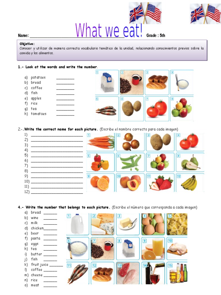 5th Grade Food Vocabulary Worksheet | PDF