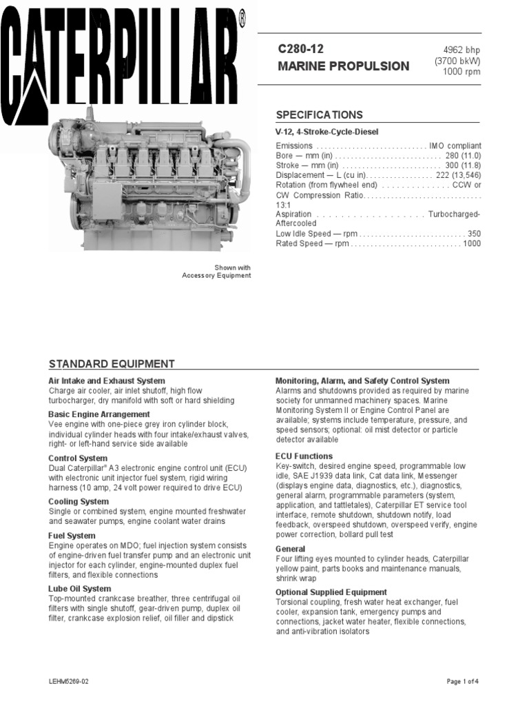 Specifications: C280-12 Marine Propulsion | PDF | Turbocharger | Engines