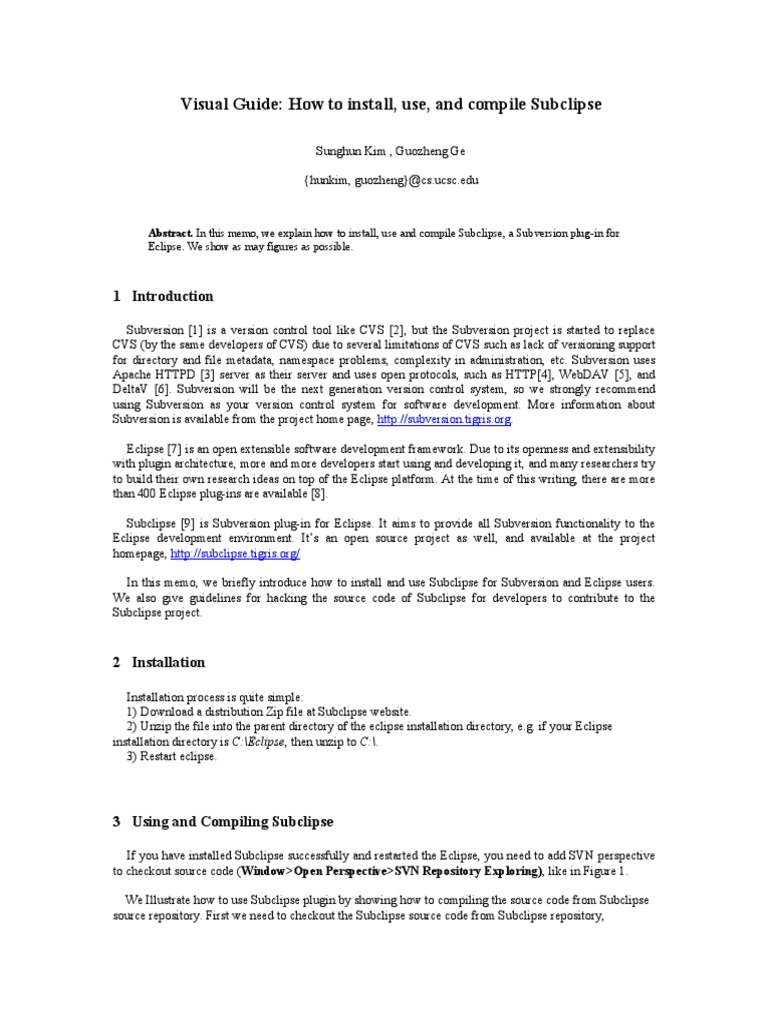 Subclipse - Install, Use and Compile | PDF | Eclipse (Software) | Apache Http Server