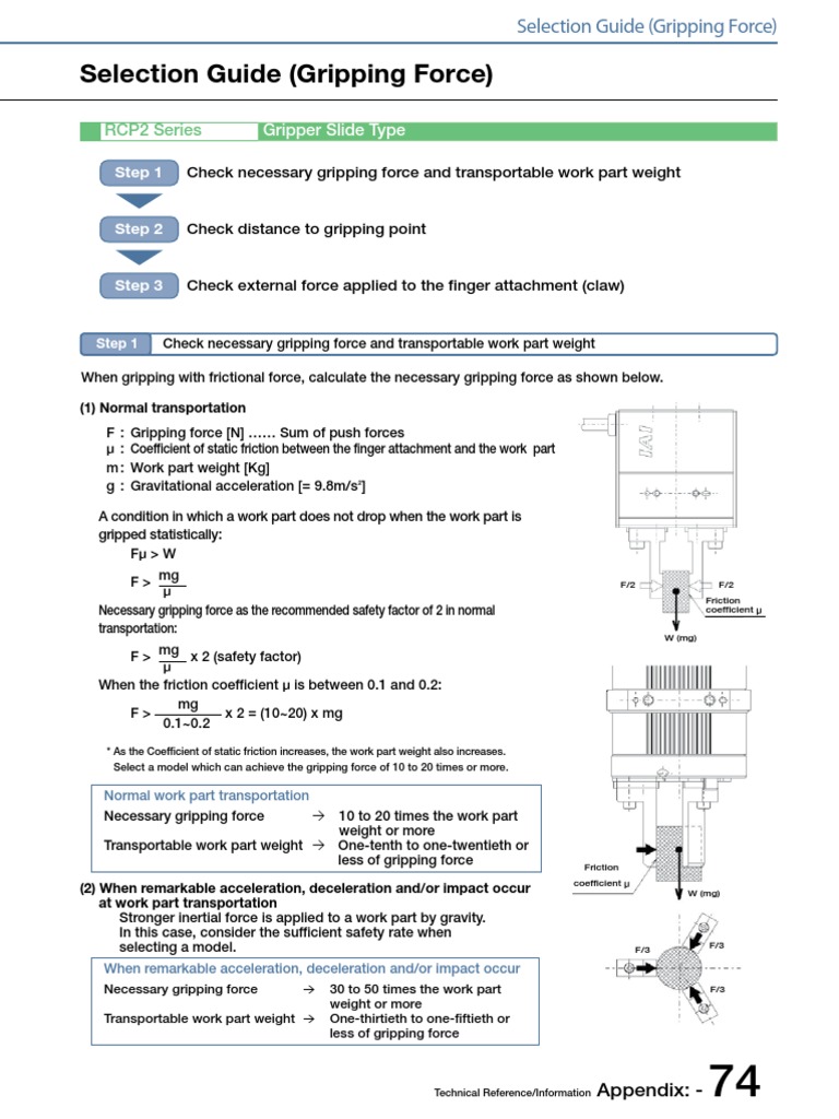 Selection Guide (Gripping Force) : RCP2 Series | PDF | Friction | Force