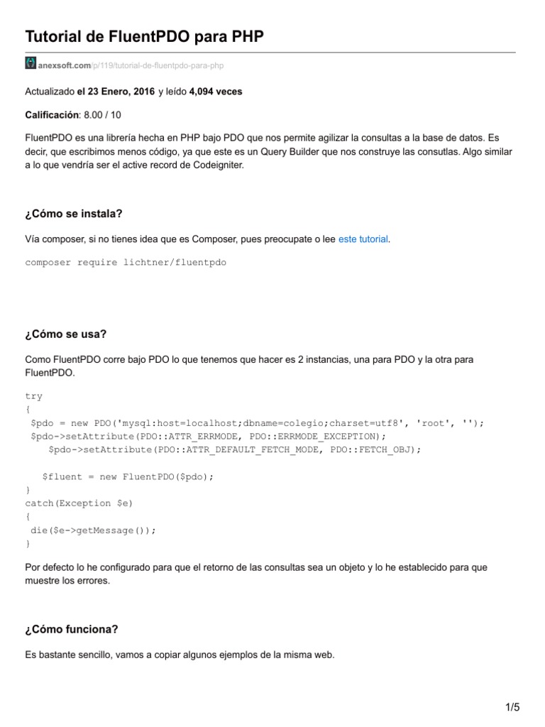 Tutorial de FluentPDO para PHP | PDF | Gestión de datos | Informática