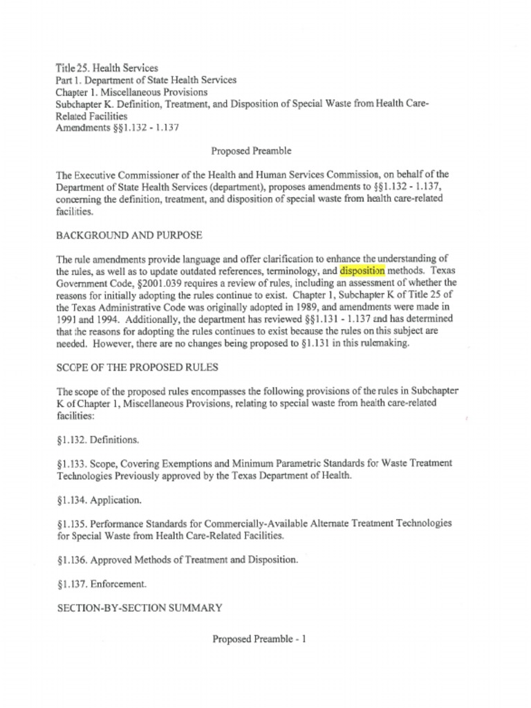 Treatment and Disposition of Fetal Remains Preamble and Rule With ...