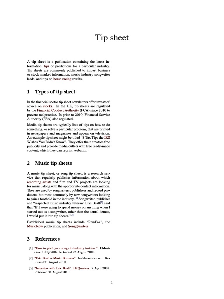 1 Types of Tip Sheet | PDF
