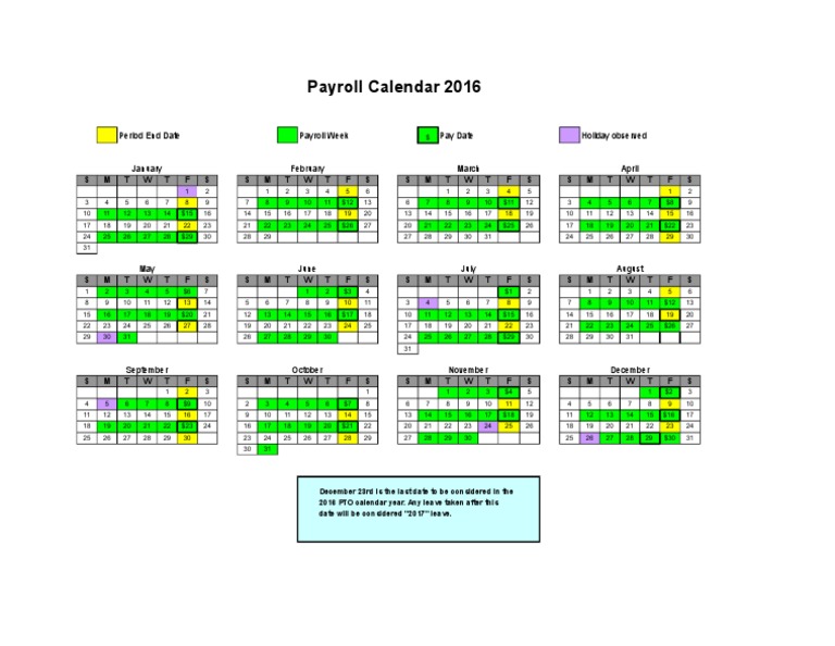 2016 Payroll Calendar | PDF