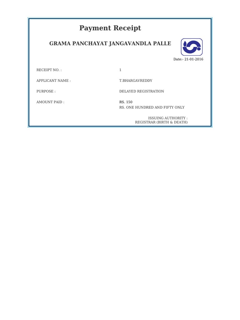 Payment Receipt: Grama Panchayat Jangavandla Palle | PDF