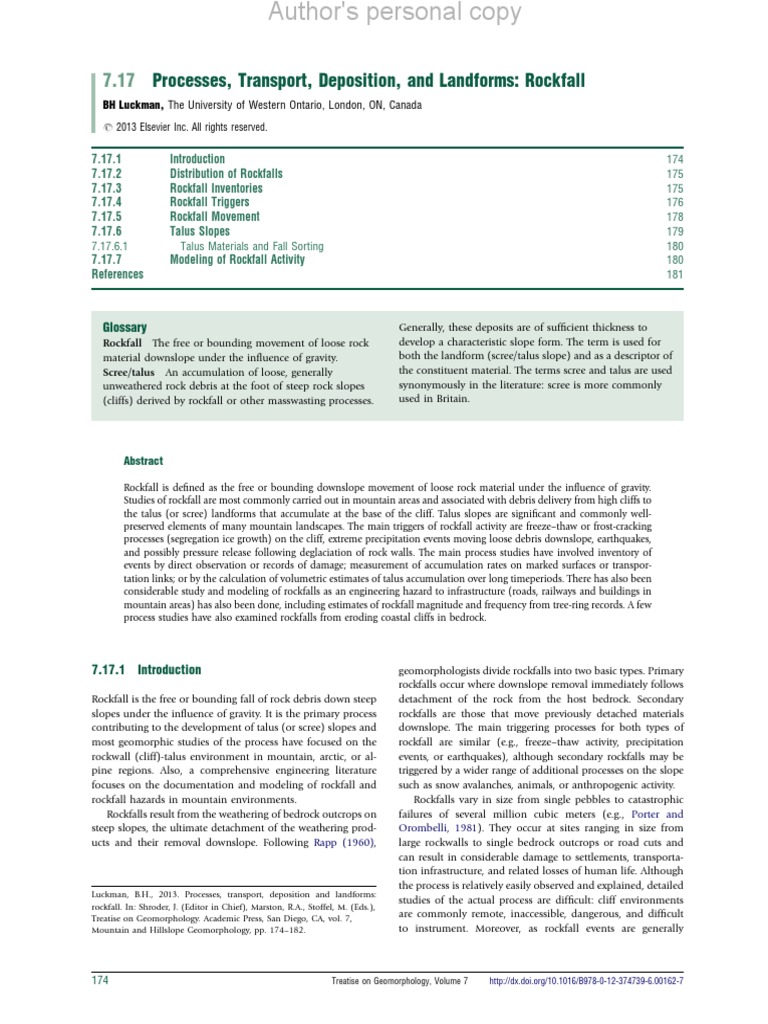 Luckman Rockfall Treatise 2013 (REQUIRED) | PDF | Geomorphology ...