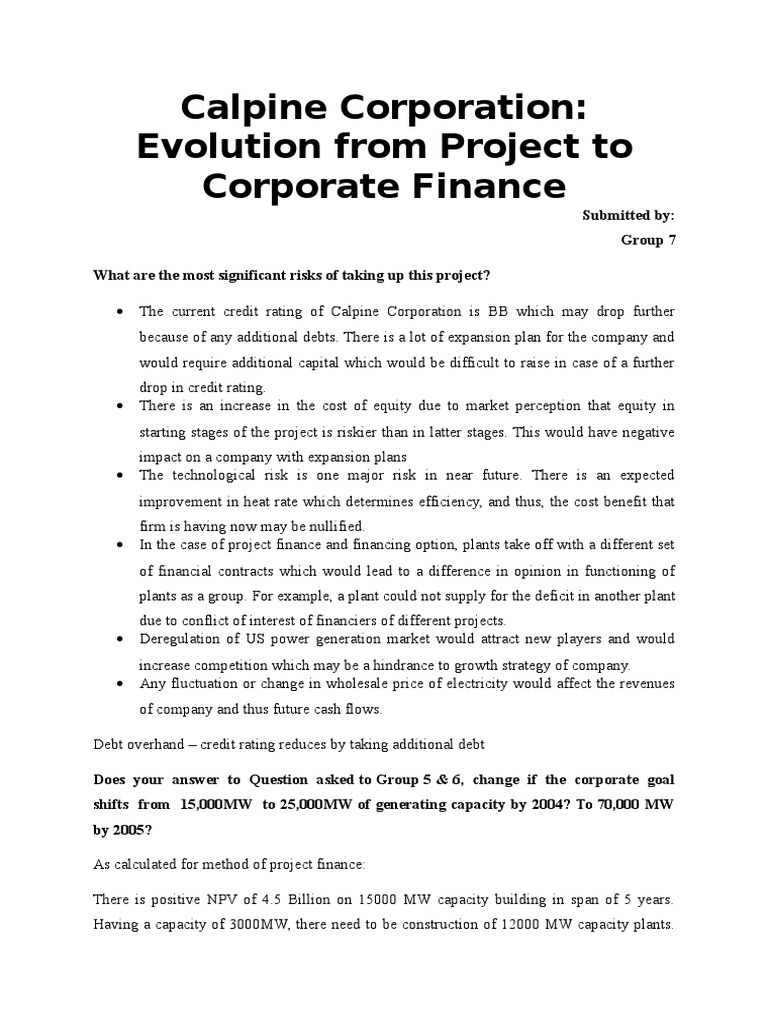 Calpine Corporation: Evolution From Project To Corporate Finance | PDF ...