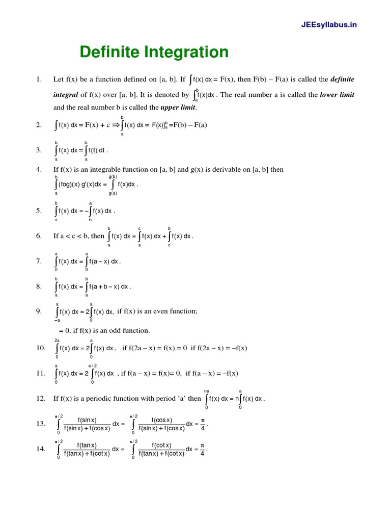 Definite Integration: Integral of F (X) Over (A, B) - It Is Denoted by ...