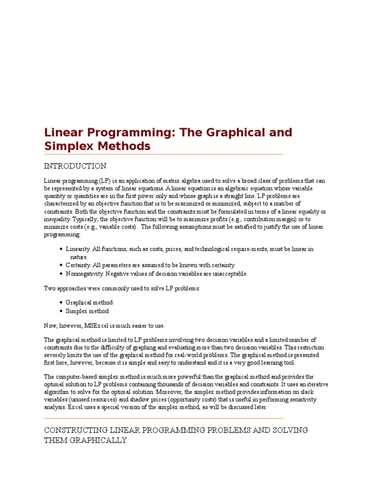 Linear Programming: The Graphical and Simplex Methods | PDF | Linear ...