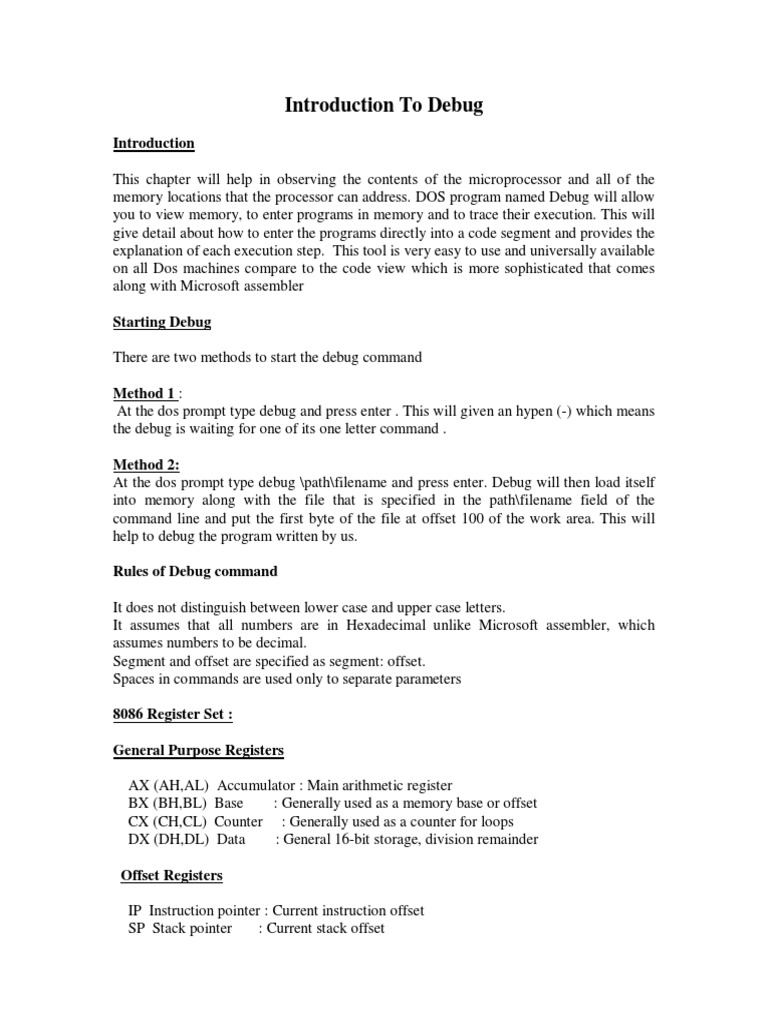 Introduction To Debug | Download Free PDF | Assembly Language | Instruction Set