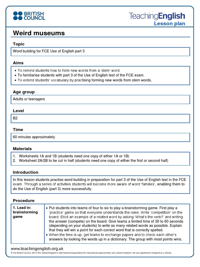 Weird Museums: Lesson Plan | PDF | Test (Assessment) | Lesson Plan