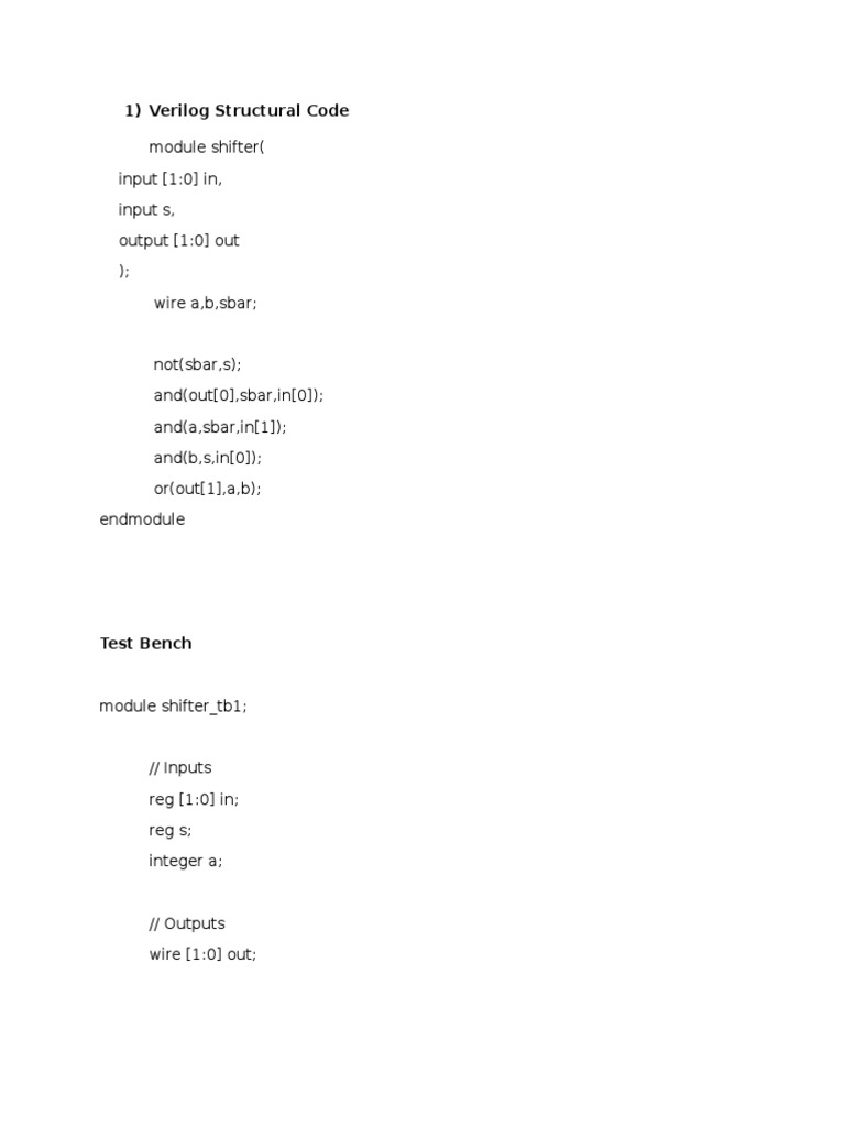 Structural and Dataflow Verilog Code for a 1-Bit Shifter with ...