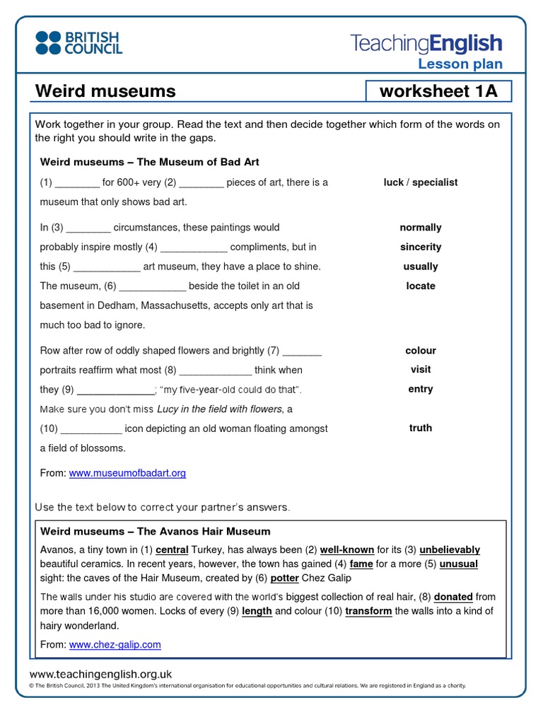 Weird Museums Worksheet 1A: Lesson Plan | PDF