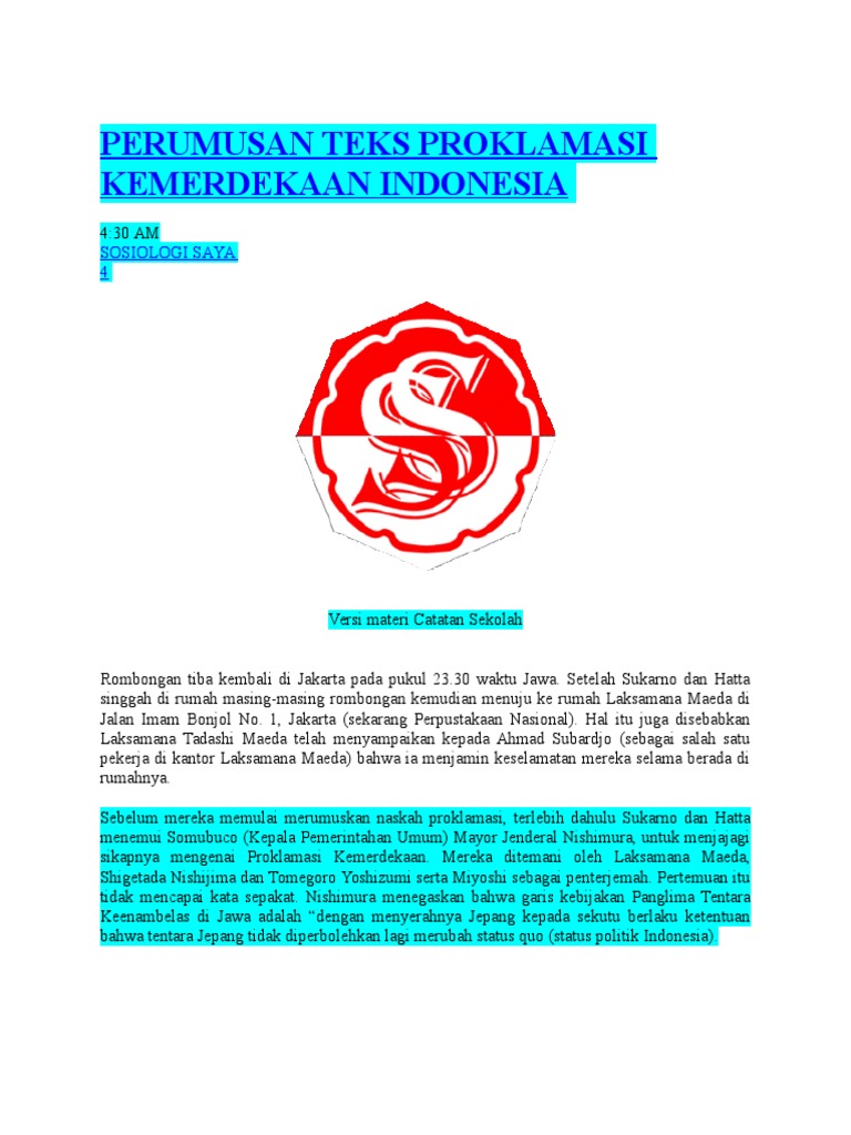 Perumusan Teks Proklamasi Kemerdekaan Indonesia | PDF