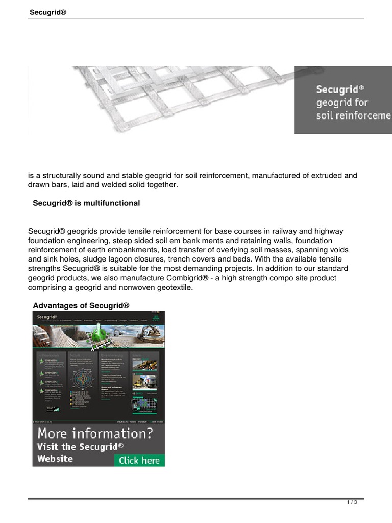 Secugrid Naue Geogrid PDF | PDF | Soil | Nonwoven Fabric