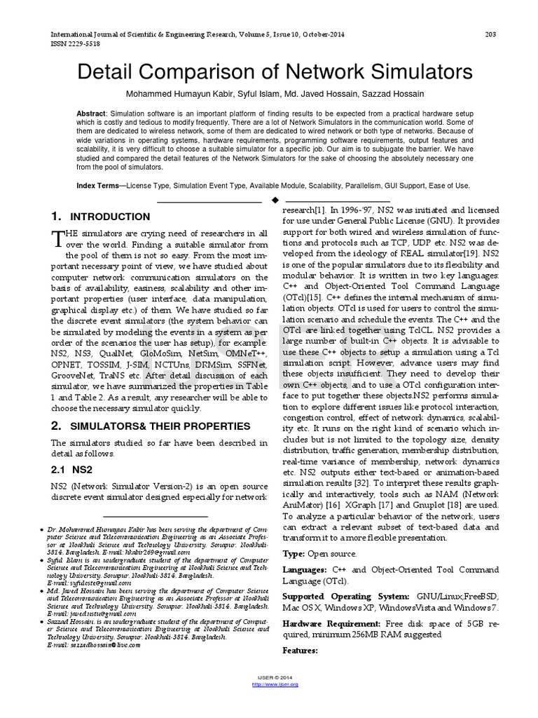 DeDetailtail Comparison of Network Simulators | PDF | Internet Protocol ...