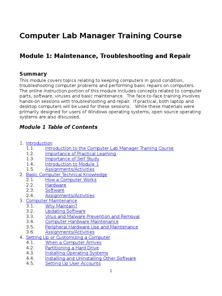 Computer Lab Manager Training Module 1 Maintenance, Troubleshooting and Repair | Download Free ...
