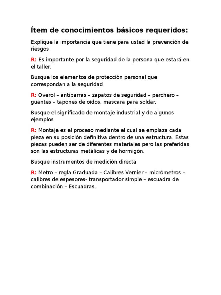 Ítem de Conocimientos Básicos Requeridos | PDF