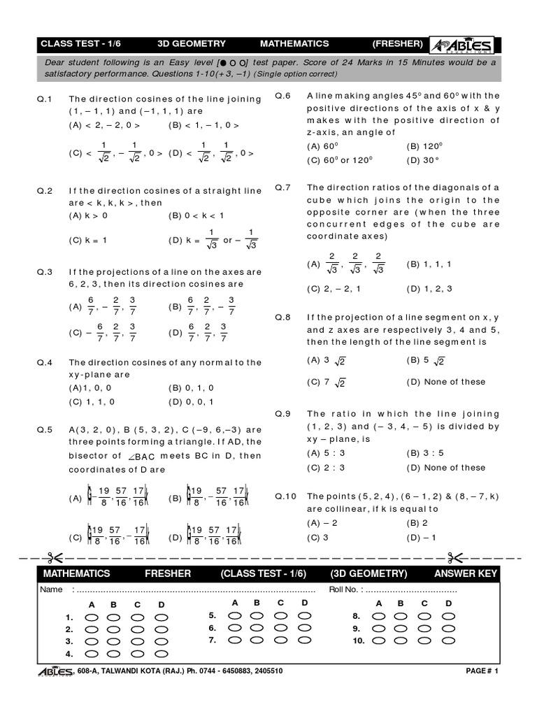 3D Geometry Mathematics PDF | PDF | Line (Geometry) | Trigonometric ...