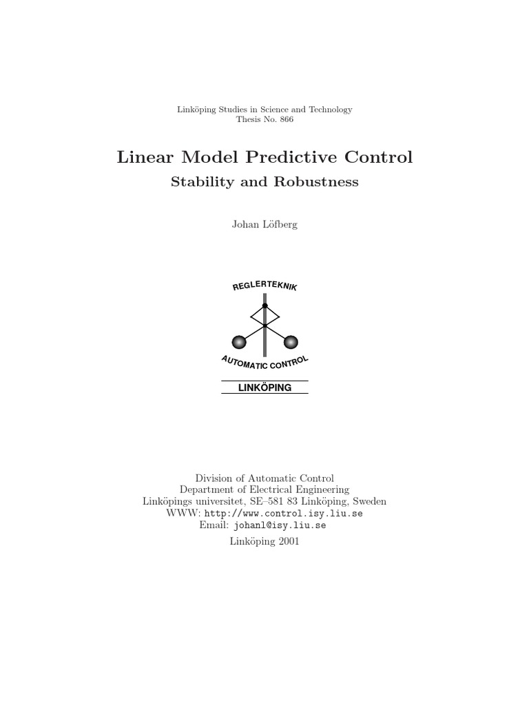 Linear Model Predictive Control: Stability and Robustness | PDF | Mathematical Optimization ...