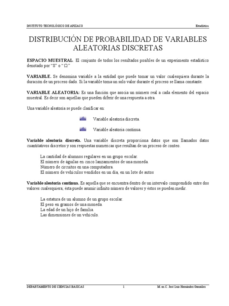 Distribución de Probabilidad de Variables Aleatorias Discretas PDF | PDF | Variable aleatoria ...