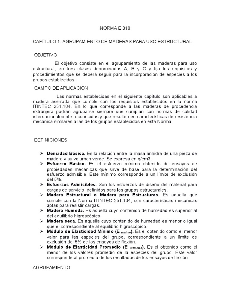 Norma E.010 | PDF | Madera | Esfuerzo cortante