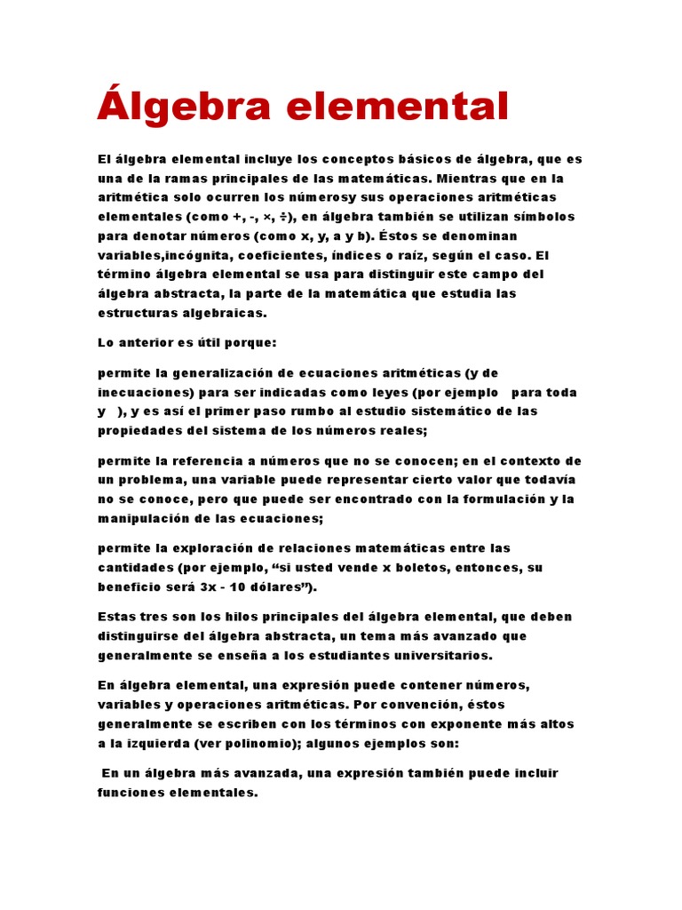 Álgebra Elemental | PDF | Álgebra | Multiplicación