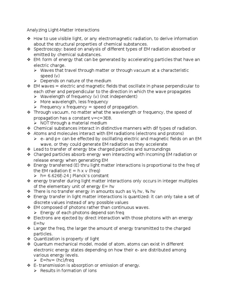 2.1 Notes | PDF | Energy Level | Electromagnetic Radiation