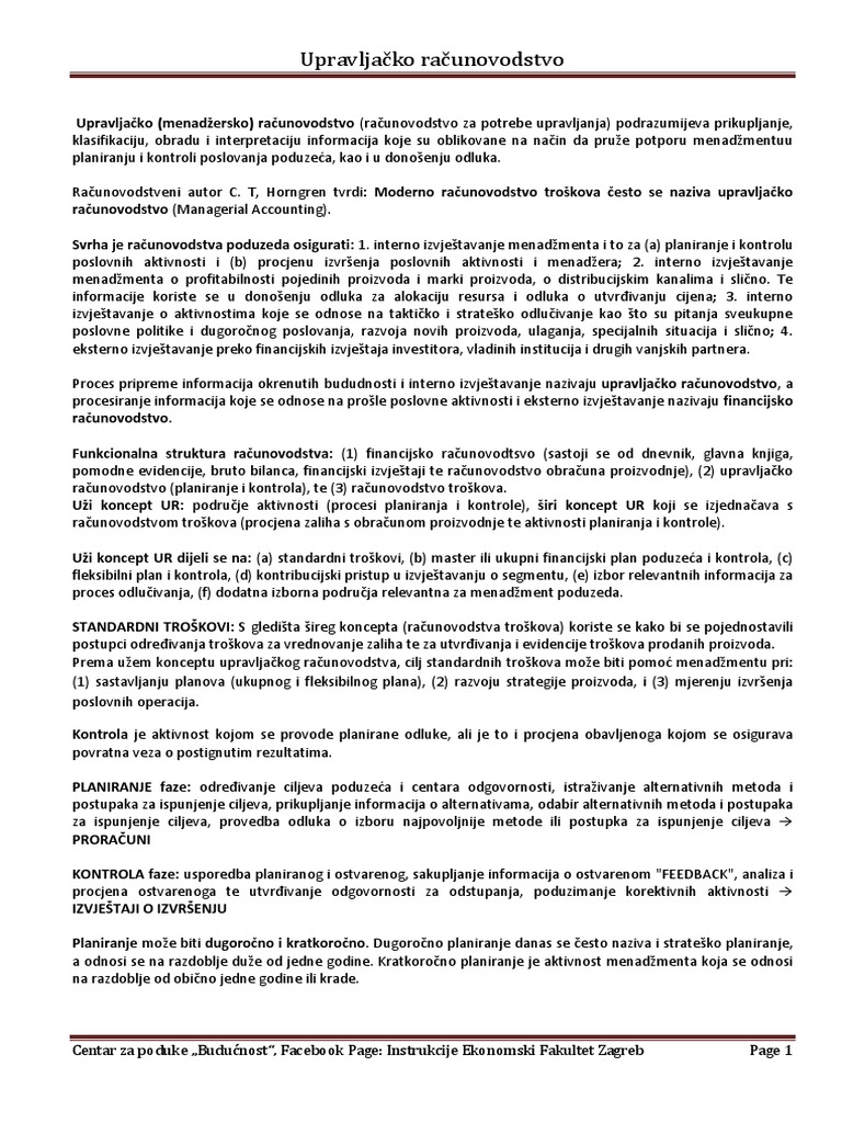 Upravljacko Racunovodstvo-Skripta | PDF