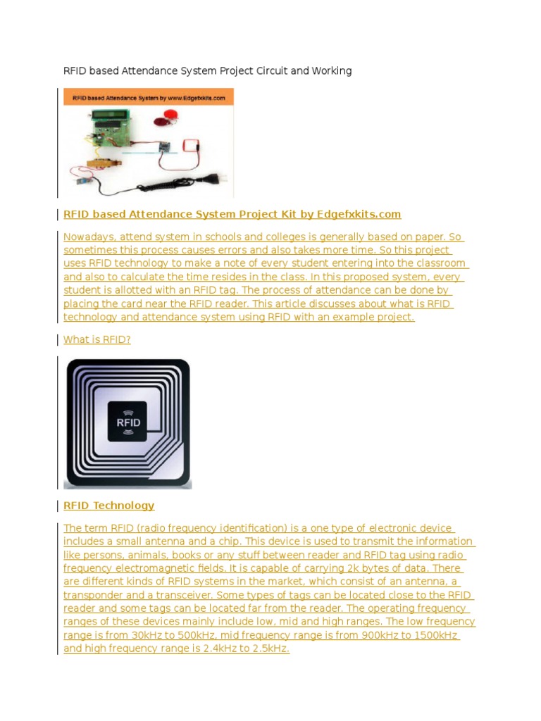 RFID Based Attendance System Project Circuit and Working | PDF | Radio ...