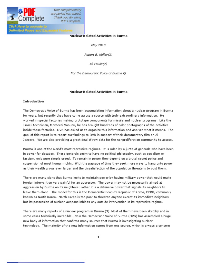 Nuclear Program of Burma | PDF