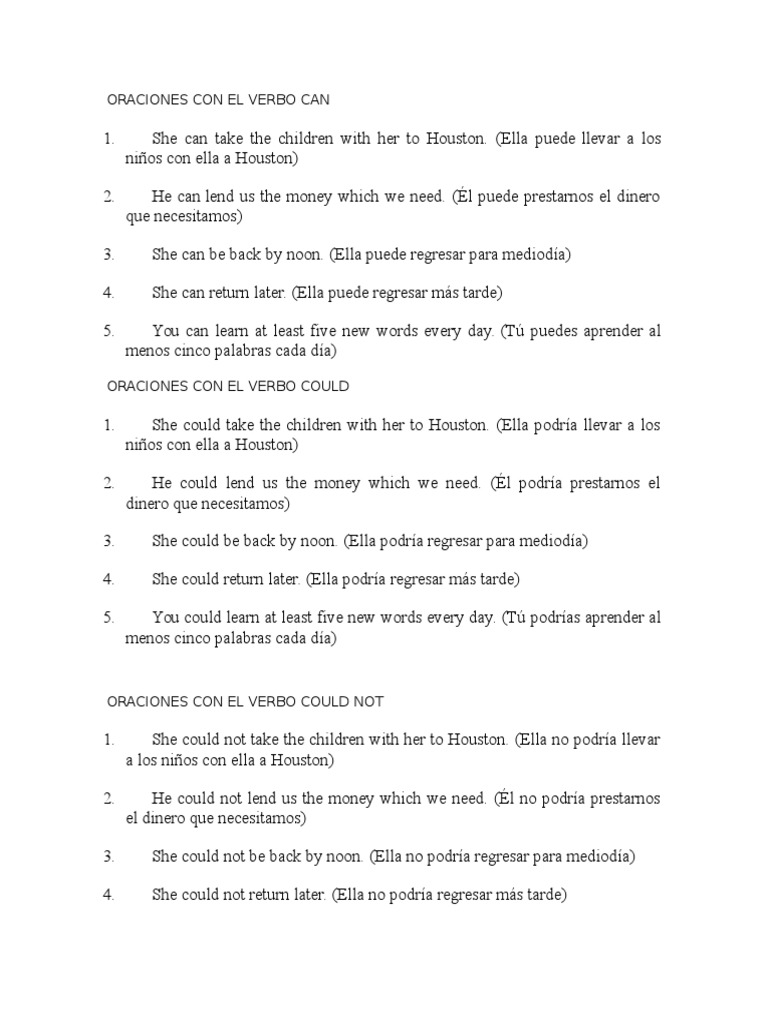 Oraciones Con El Verbo Can | PDF