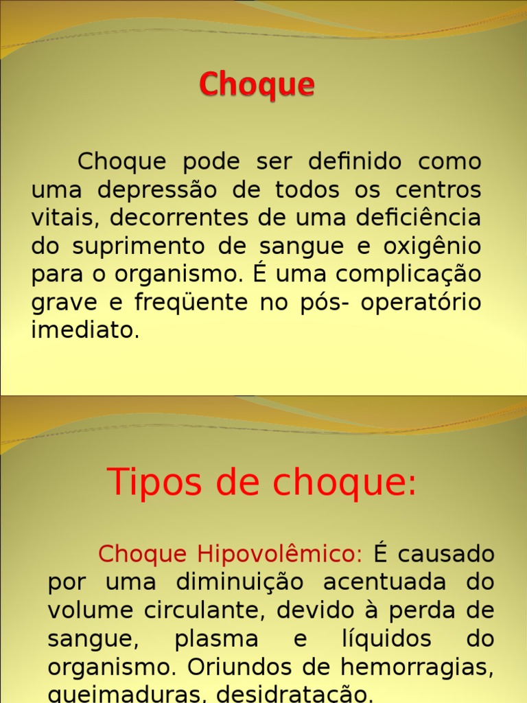 Tipos de Choque | PDF | Choque (circulatório) | Fisiologia