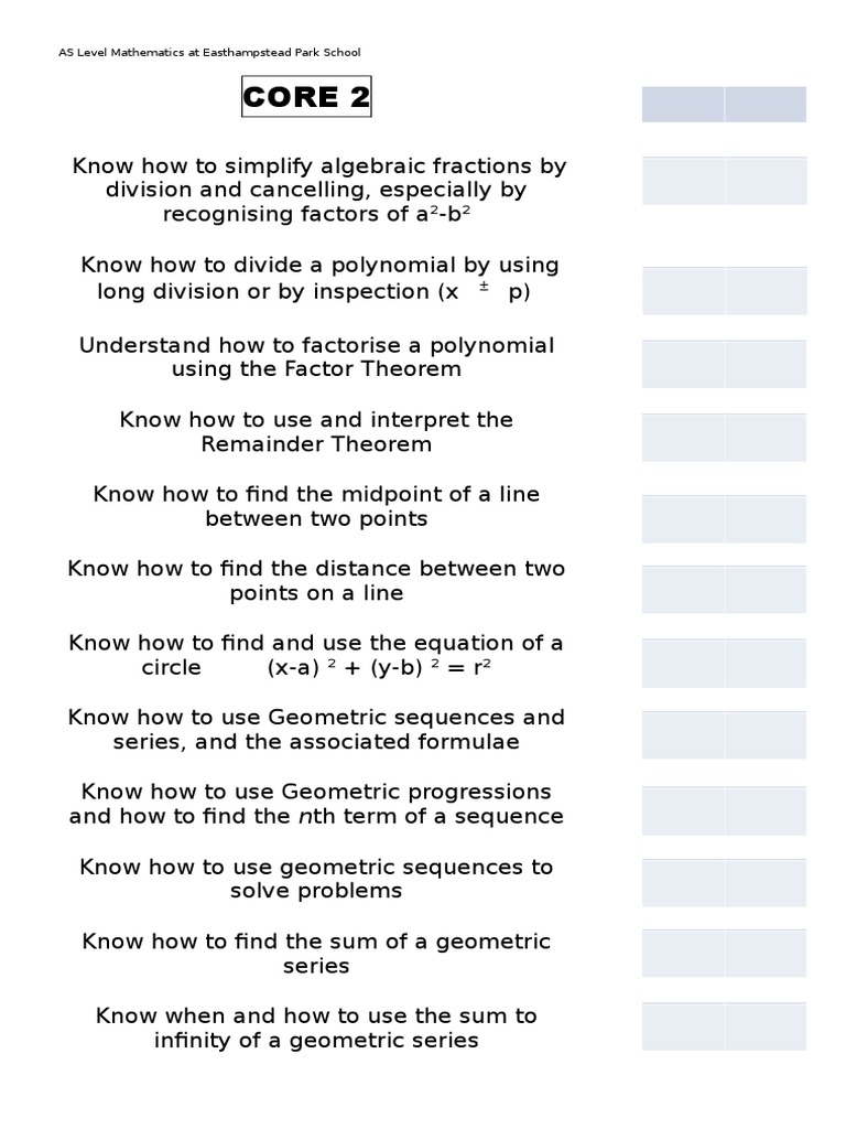 C1 and C2 Revision Grid | PDF | Trigonometric Functions | Sine