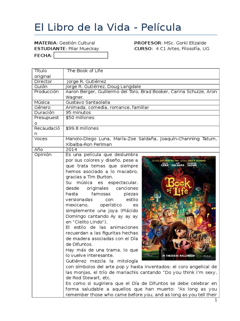 Resumen de "El Libro de la Vida" | PDF