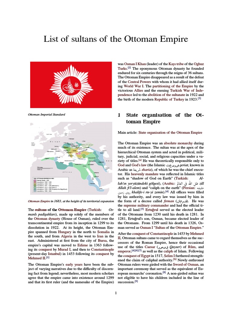 List of Sultans of The Ottoman Empire | PDF | Ottoman Empire | Politics ...