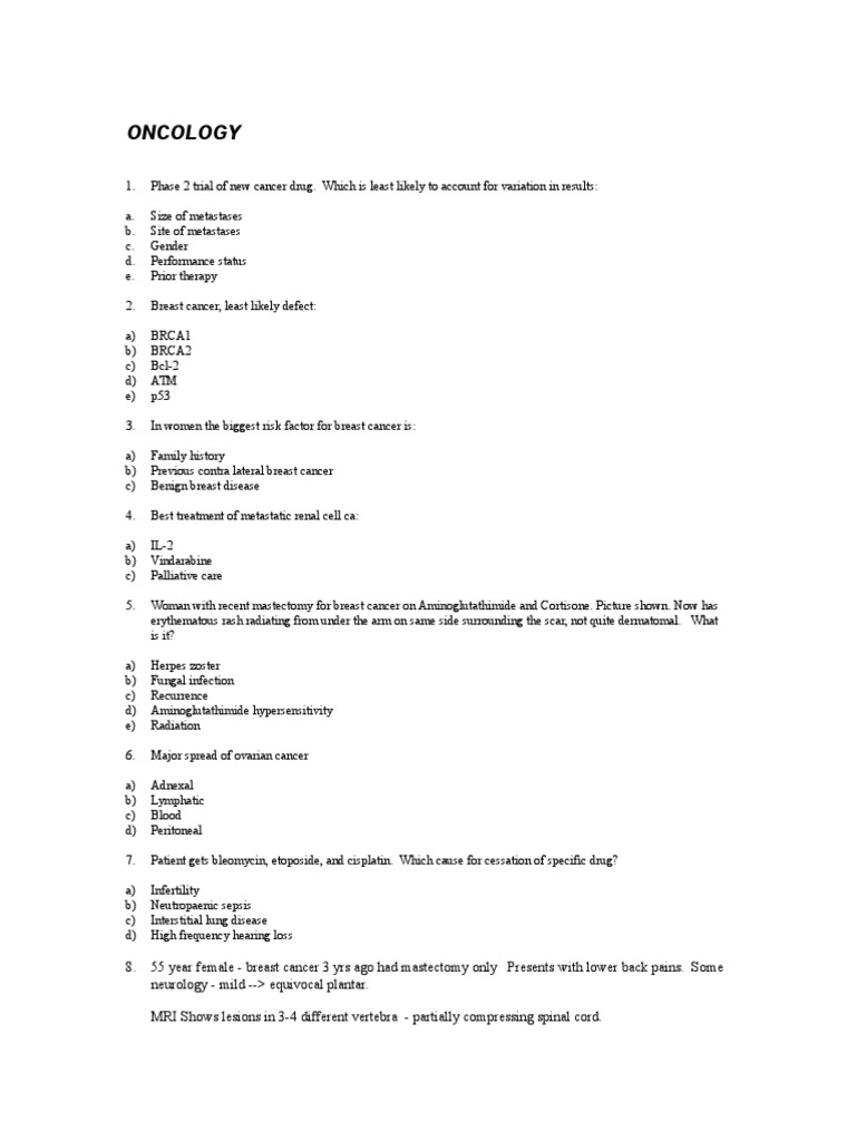 Oncology Questions | PDF | Breast Cancer | Cancer