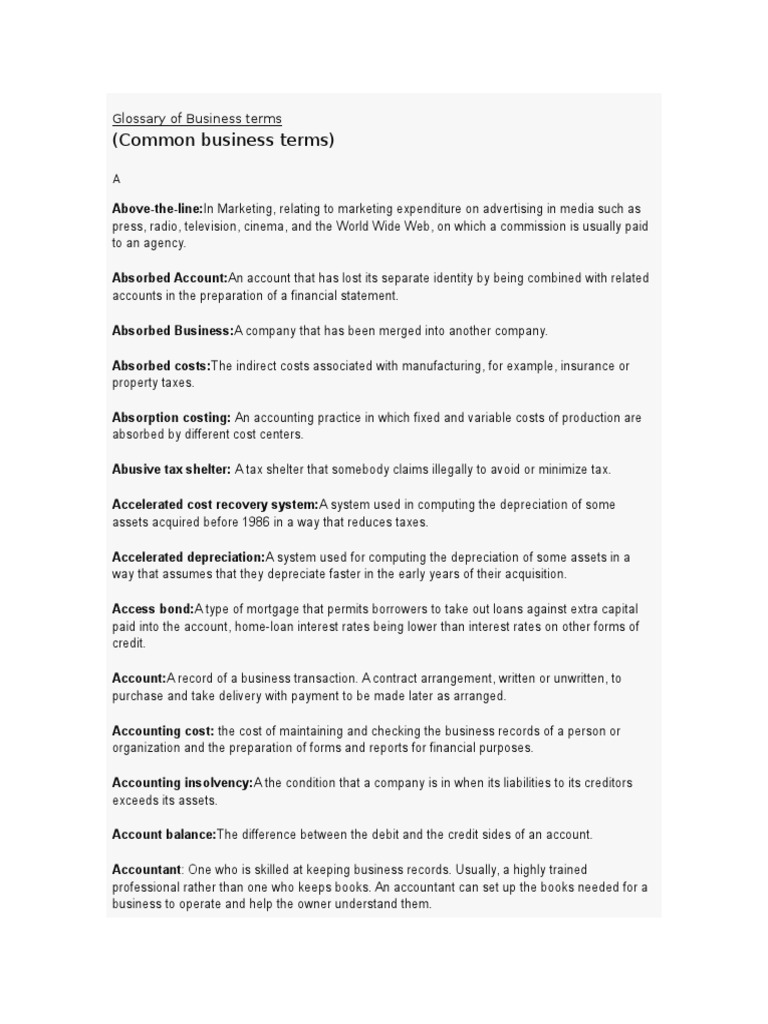 Business Terms Glossary Explained | PDF | Debits And Credits | Taxes