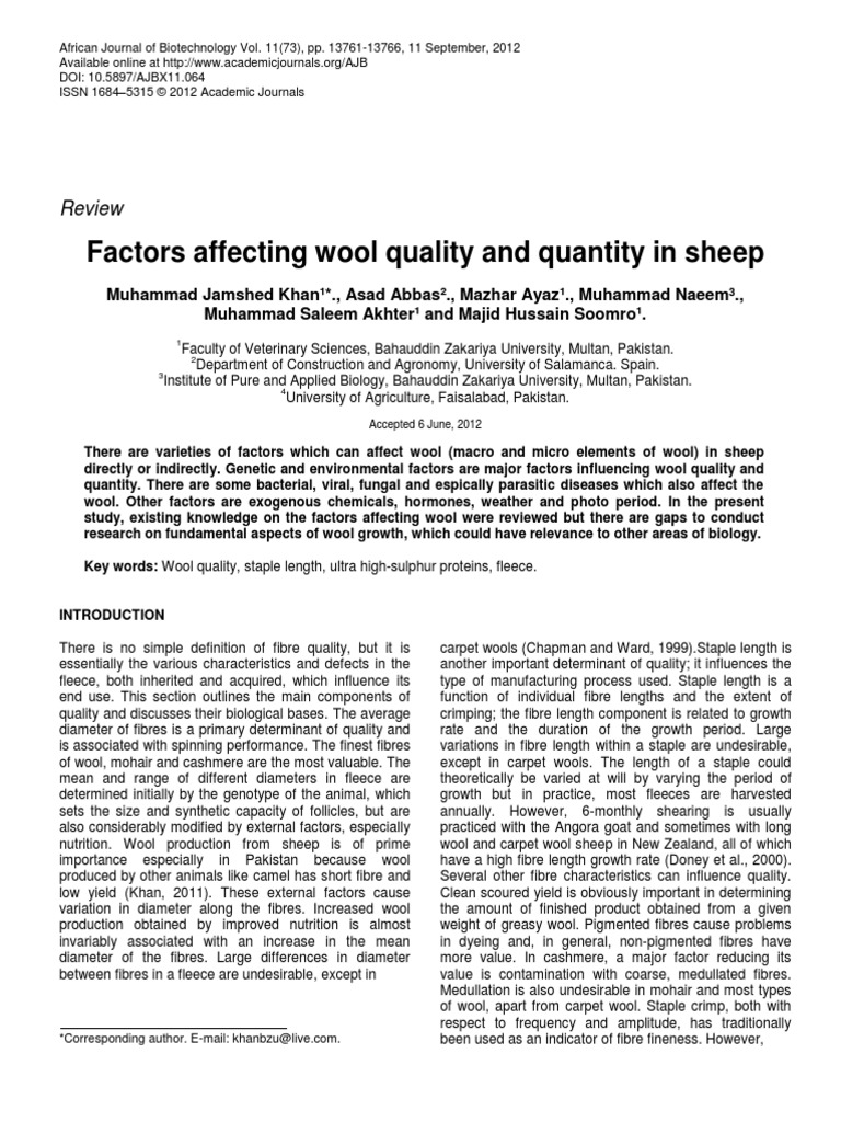 Factors Affecting Wool Quality and Quantity in Sheep: Review | PDF ...