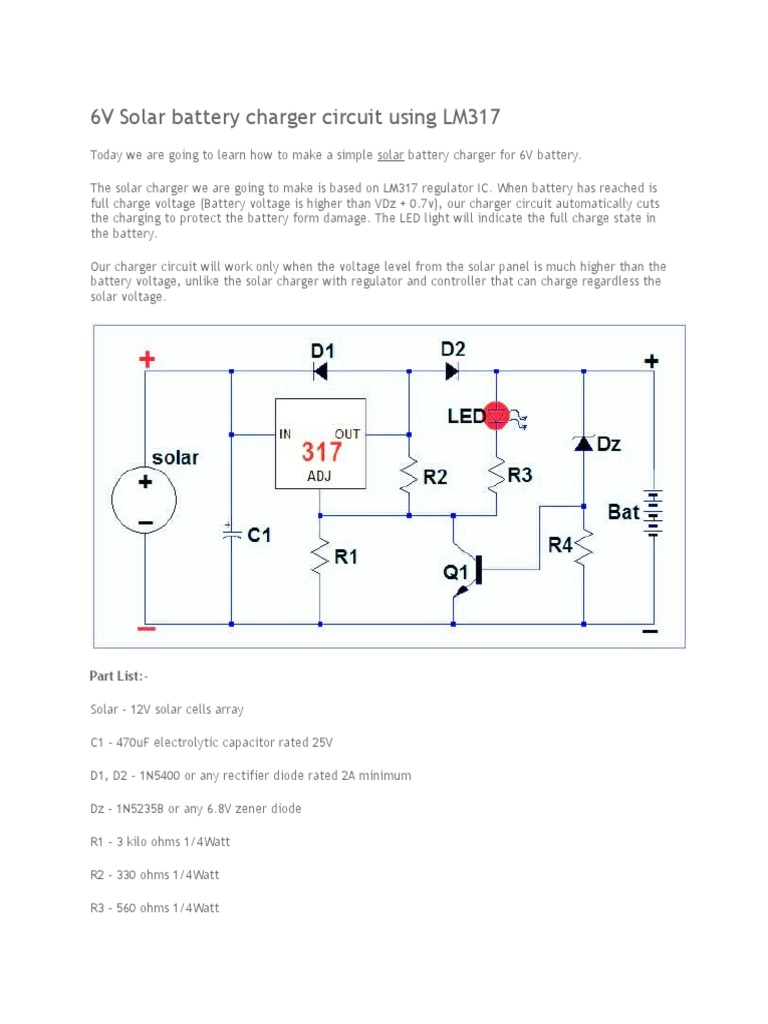 6V Solar Battery Charger Circuit Using LM317 | PDF