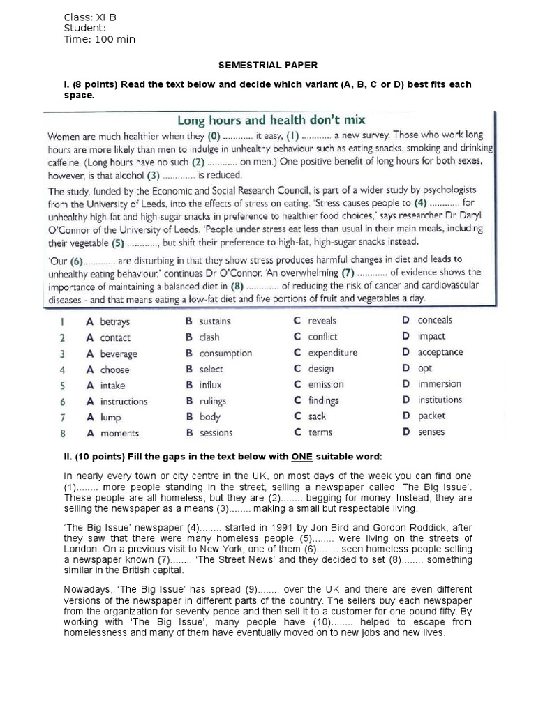 Semestrial Paper I. (8 Points) Read The Text Below and Decide Which ...