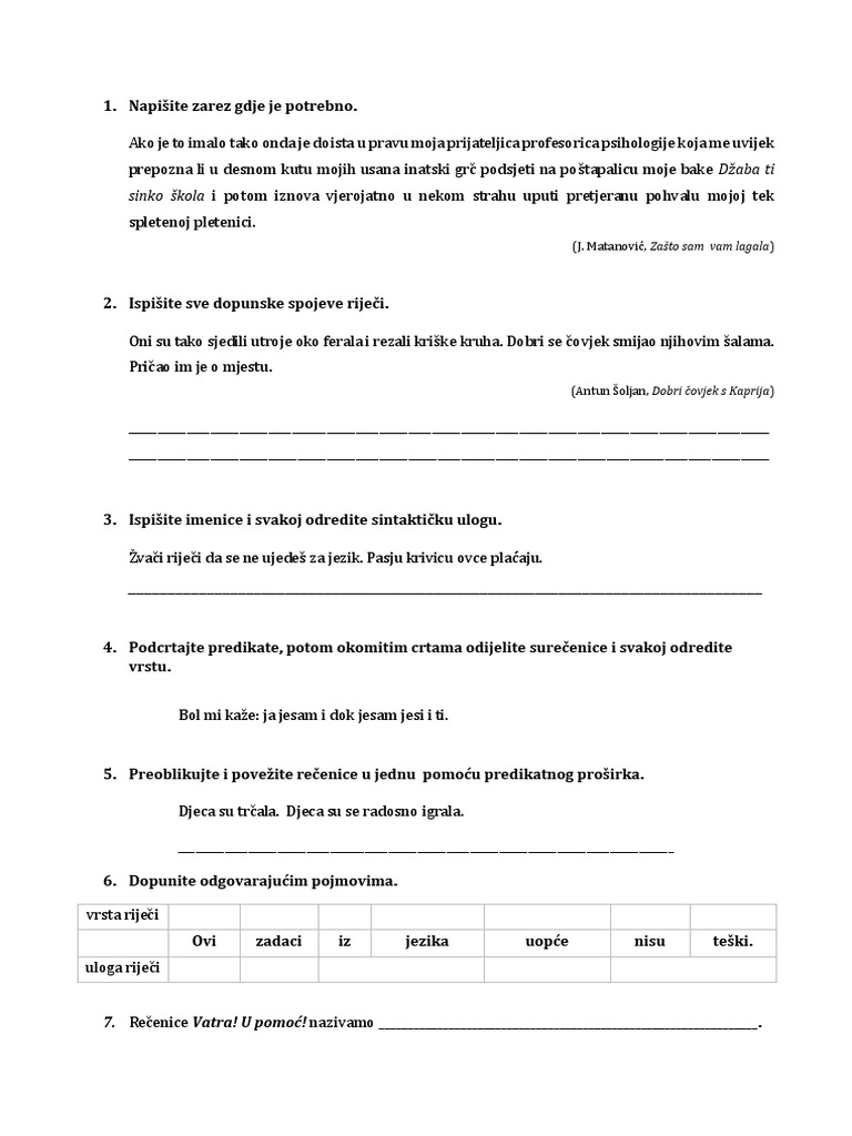 Sintaksa Zadaci Za Vjezbu 08022014 | PDF