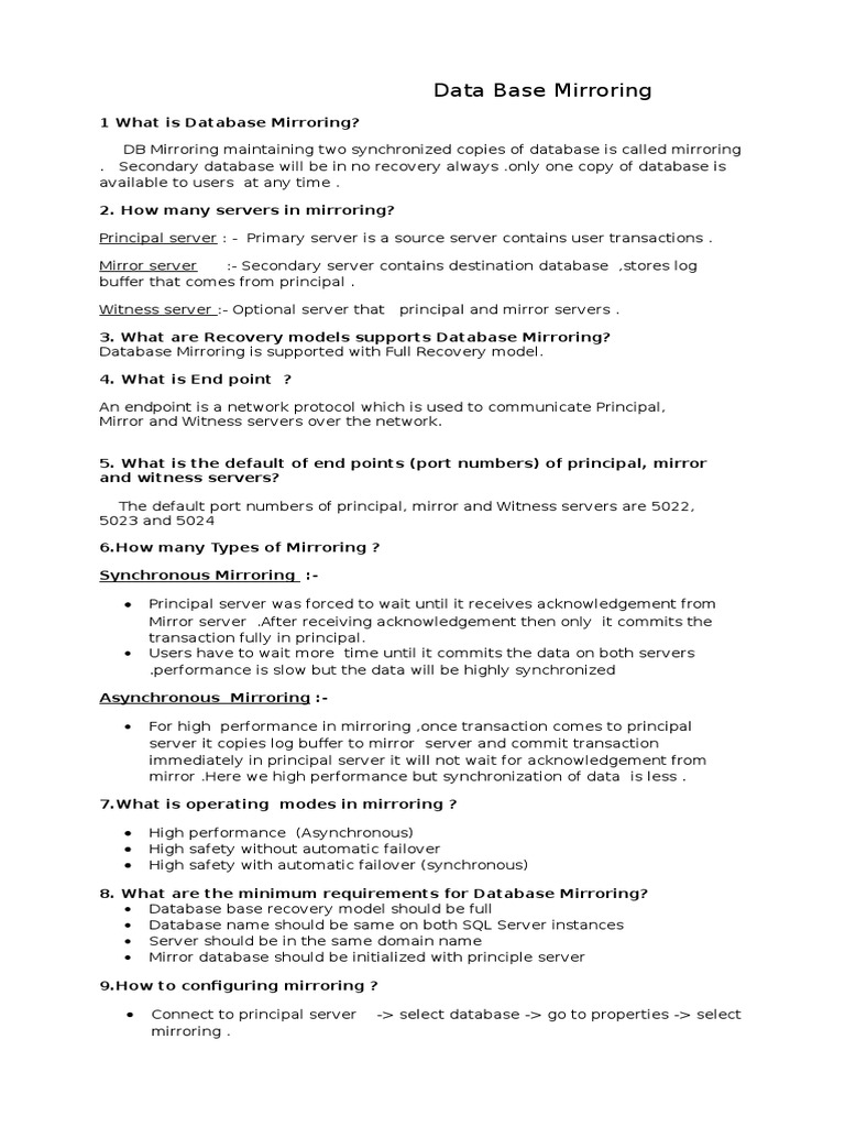 Database Mirroring Configuration | PDF | Microsoft Sql Server | Database Transaction