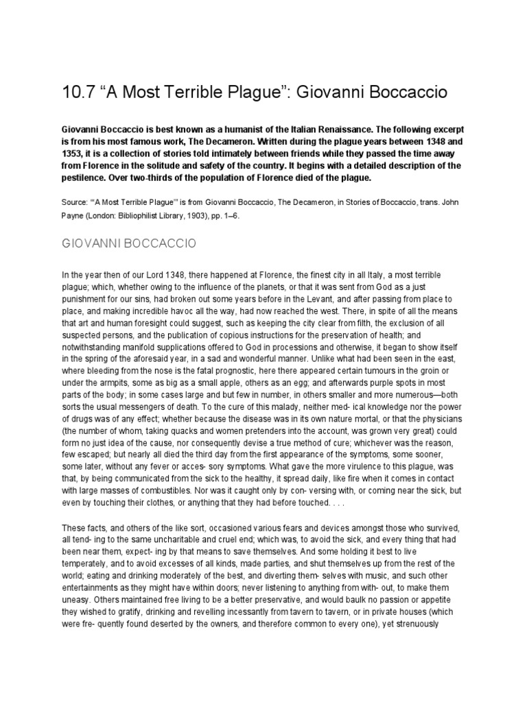 Boccaccio's Plague: The Decameron Insights | PDF | Giovanni Boccaccio ...
