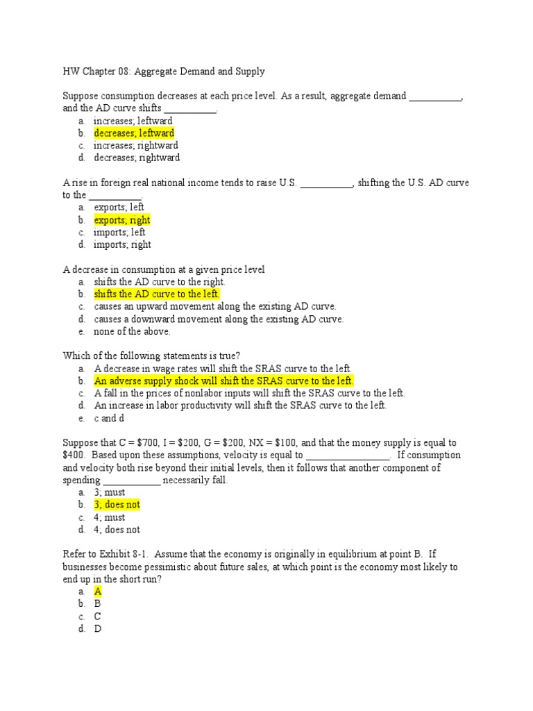 Chapter 08 Aggregate Demand and Supply HW Attempt 2 | PDF | Supply ...