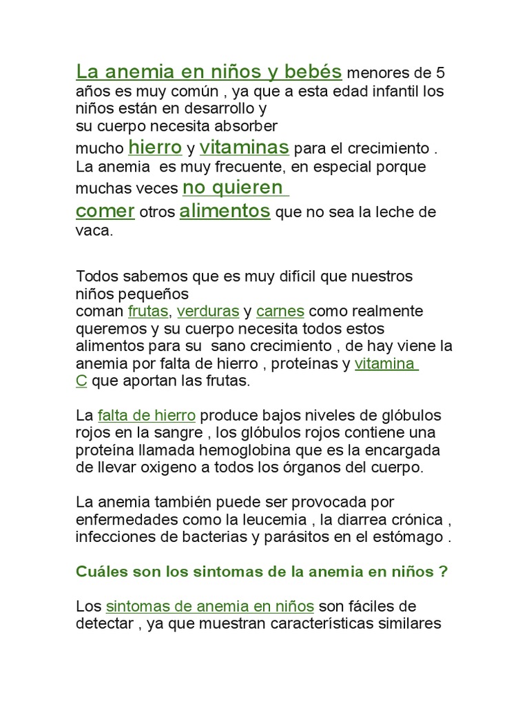 La Anemia en Niños y Bebés | PDF | Sangre | Glóbulo rojo