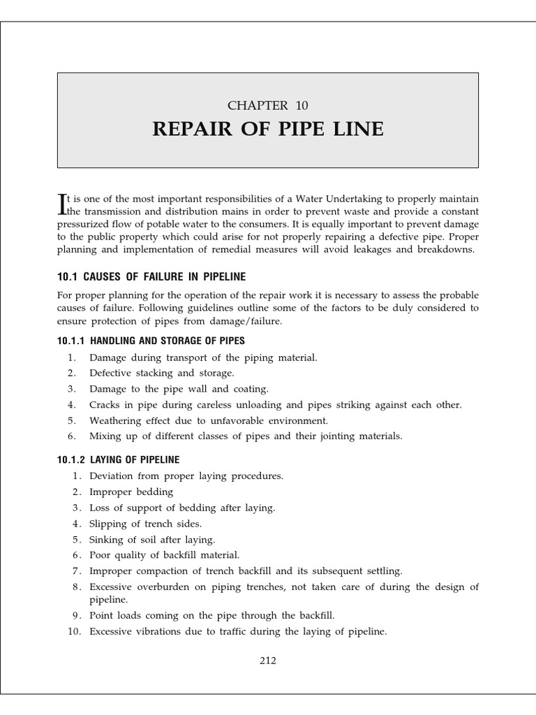 Repair of Pipe Line: 10.1 Causes of Failure in Pipeline | PDF | Pipe ...