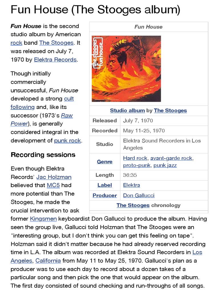The Stooges' Fun House Album Overview | PDF | Rock Music | Music Industry